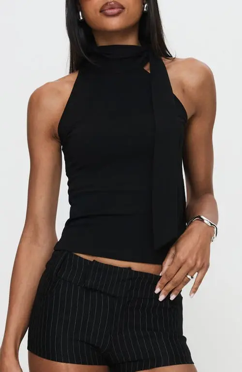 Princess Polly Mathias Tie Neck Jersey Top - Black