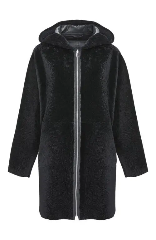 Gorski Reversible Textured Genuine Shearling Parka - Black/black