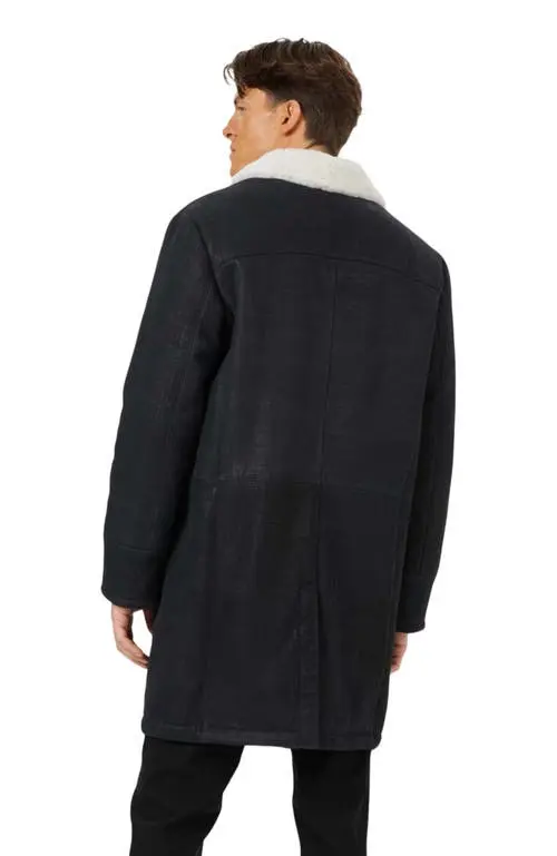 Gorski Merino Genuine Shearling Short Coat - Navy Pattern/white