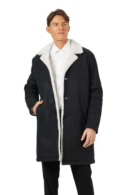 Gorski Merino Genuine Shearling Short Coat - Navy Pattern/white