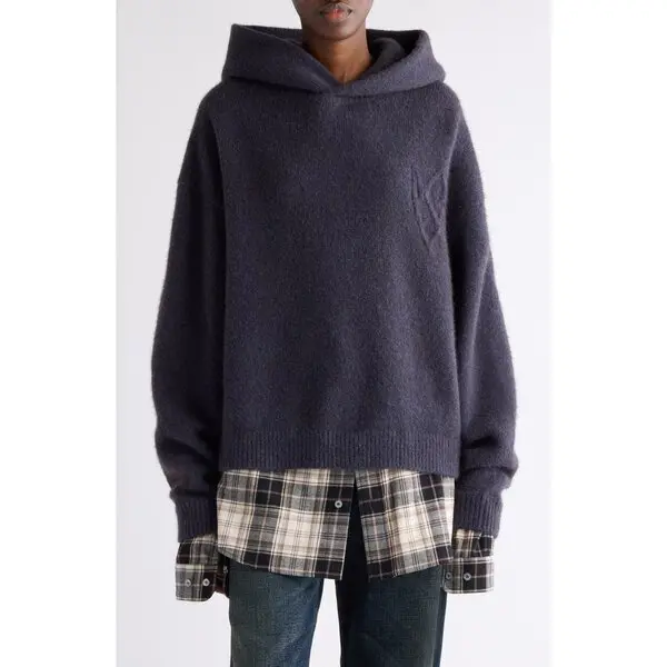 Acne Studios Krisp Layered Yak Hair & Alpaca Blend Sweater Hoodie - Graphite Grey