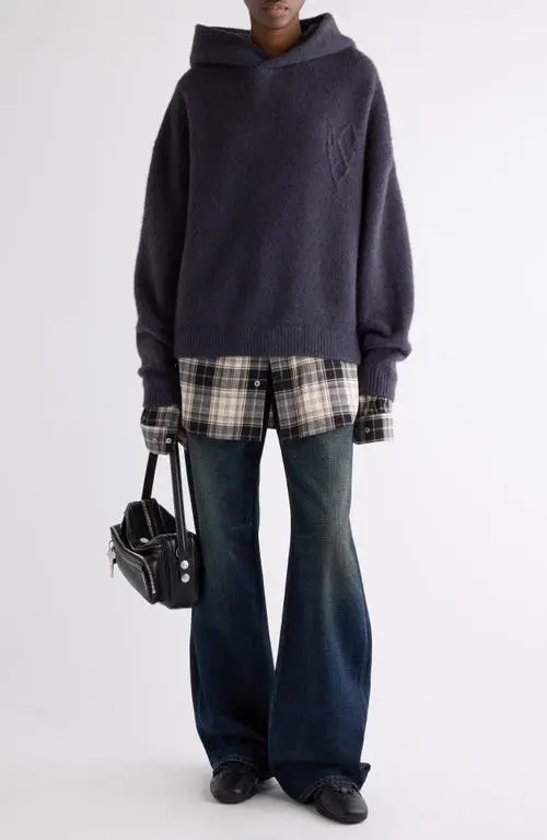 Acne Studios Krisp Layered Yak Hair & Alpaca Blend Sweater Hoodie - Graphite Grey
