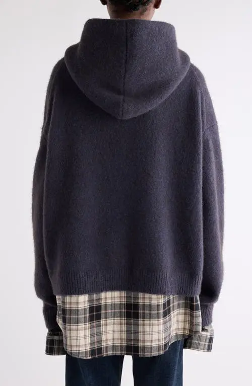 Acne Studios Krisp Layered Yak Hair & Alpaca Blend Sweater Hoodie - Graphite Grey