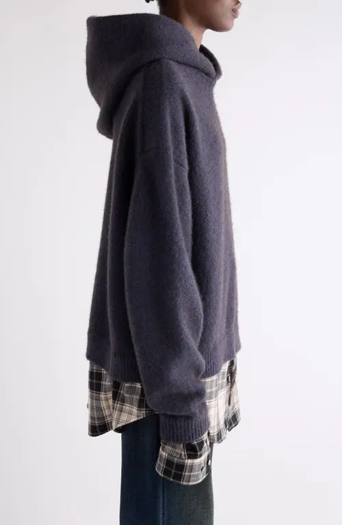 Acne Studios Krisp Layered Yak Hair & Alpaca Blend Sweater Hoodie - Graphite Grey
