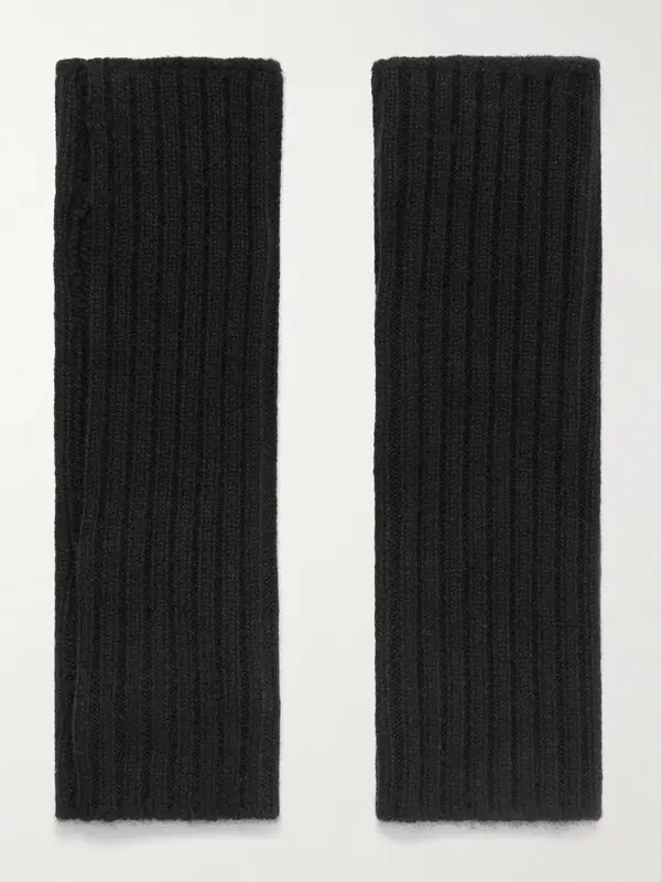 YVES SALOMON Ribbed Cashmere Fingerless Mittens - Black