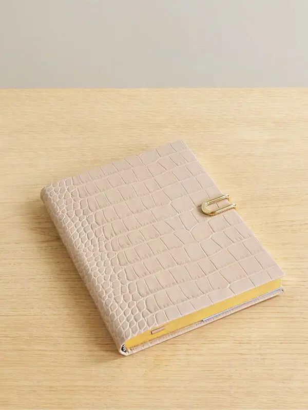 Smythson Soho Croc-effect Leather Notebook - Beige