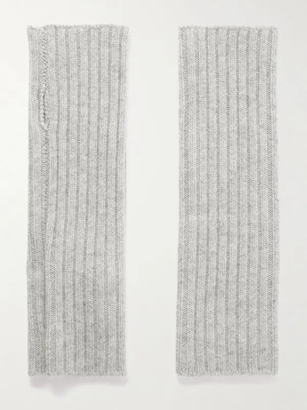 YVES SALOMON Ribbed Cashmere Fingerless Mittens - Gray