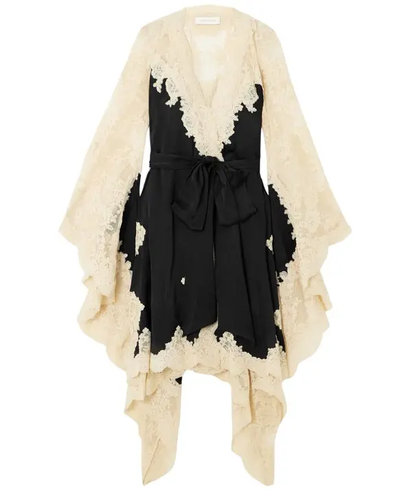 ワンピース Lace trimmed belted dress Buy Zimmermann Hypnotic Belted Lace-trimmed Satin Mini Dress