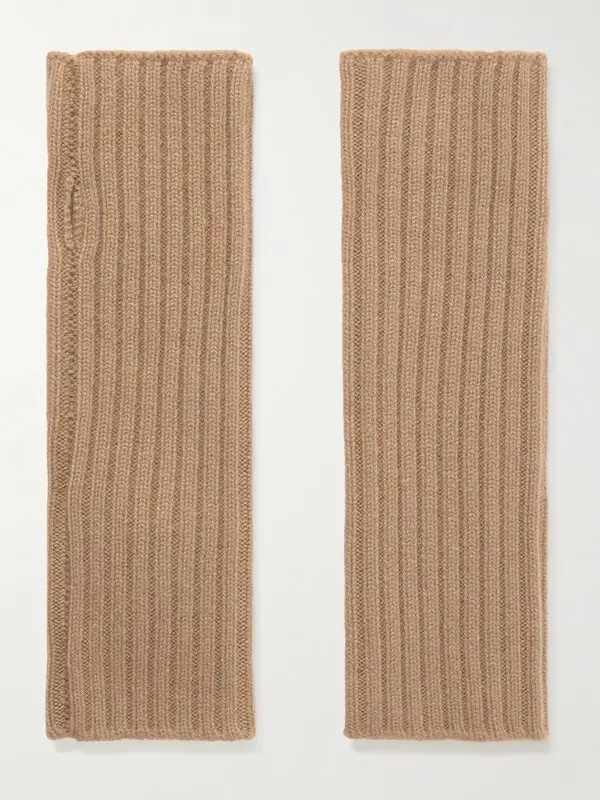 YVES SALOMON Ribbed Cashmere Fingerless Mittens - Neutrals