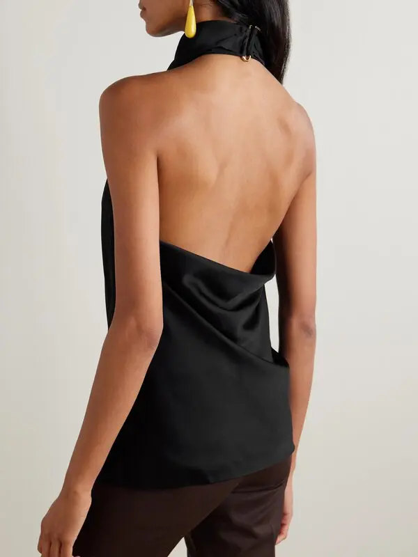 Stella McCartney Draped Satin Halterneck Top - Black