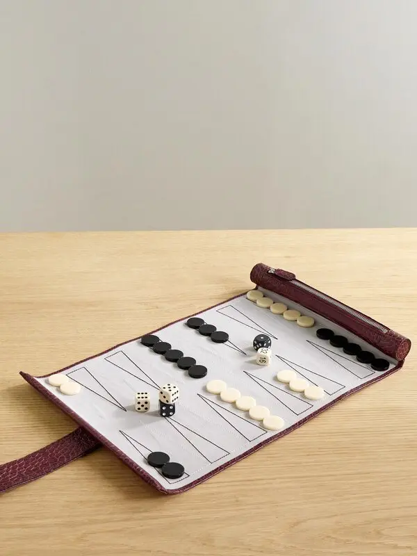 Smythson Croc-effect Leather Backgammon Roll