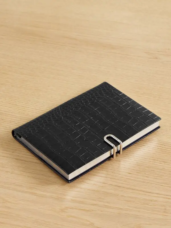 Smythson Mara Croc-effect Leather Notebook - Blue
