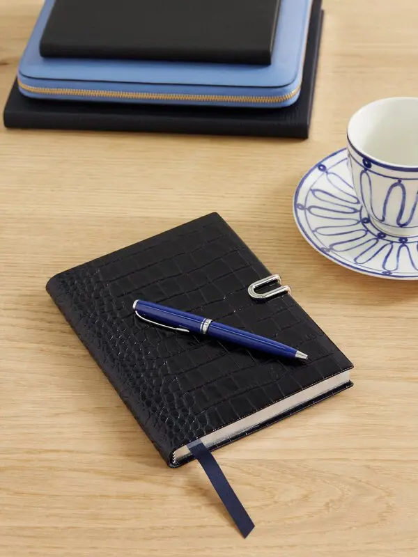 Smythson Mara Croc-effect Leather Notebook - Blue