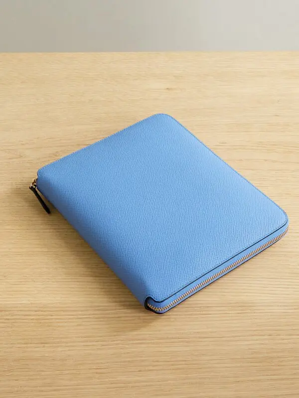 Smythson Panama A5 Textured-leather Folder - Blue