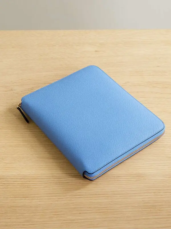 Smythson Panama A5 Textured-leather Folder - Light Blue