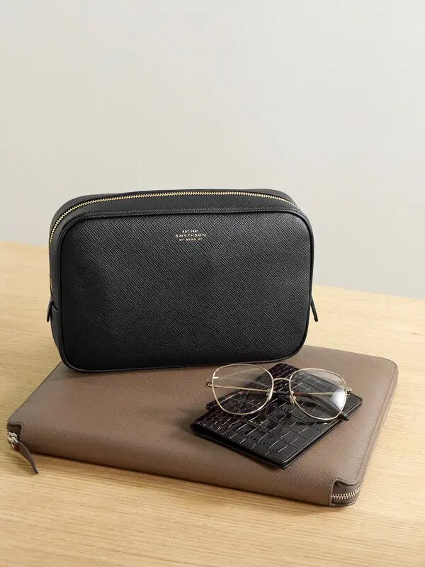 Smythson Panama Organiser Tech Textured-leather Pouch - Black