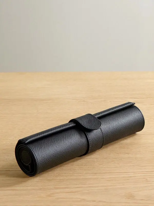 Smythson Panama Printed Textured-leather Backgammon Roll - Black