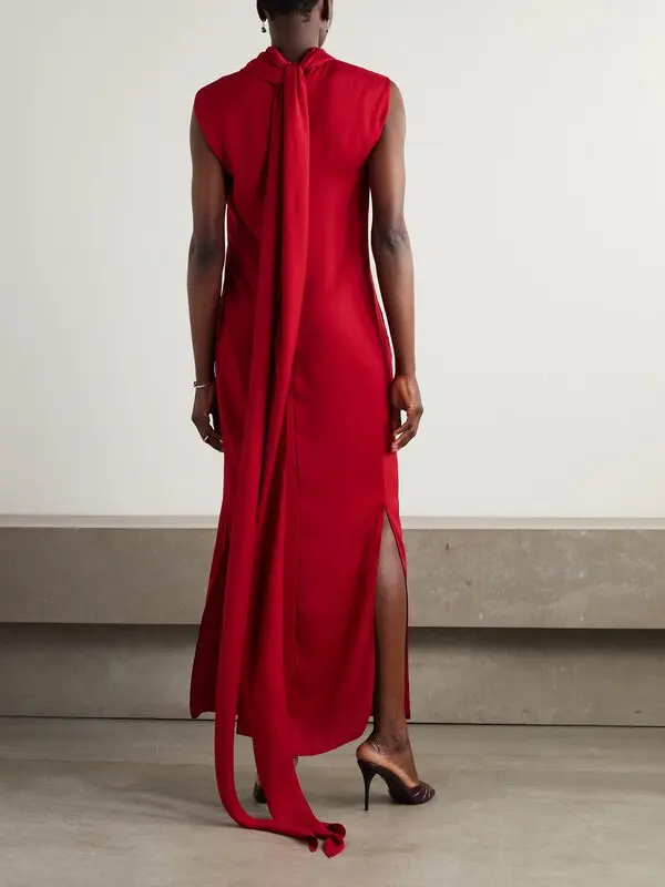 LANVIN Draped Crepe De Chine Maxi Dress - Red