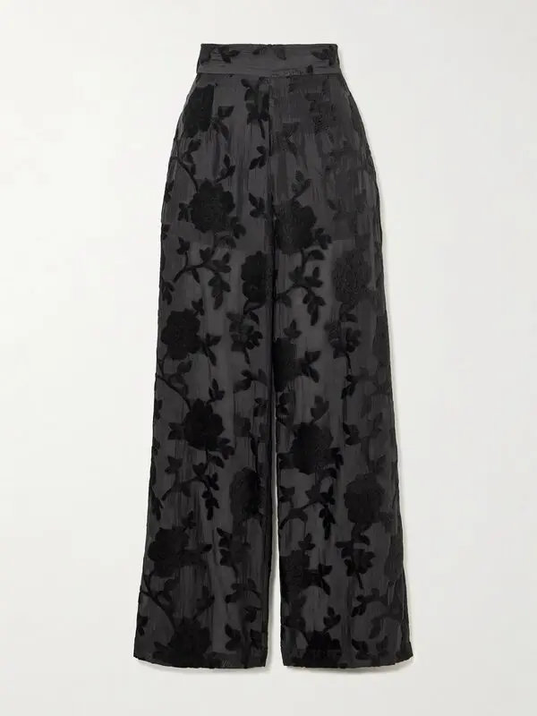 Loretta Caponi Cipro Devoré-velvet Straight-leg Pants