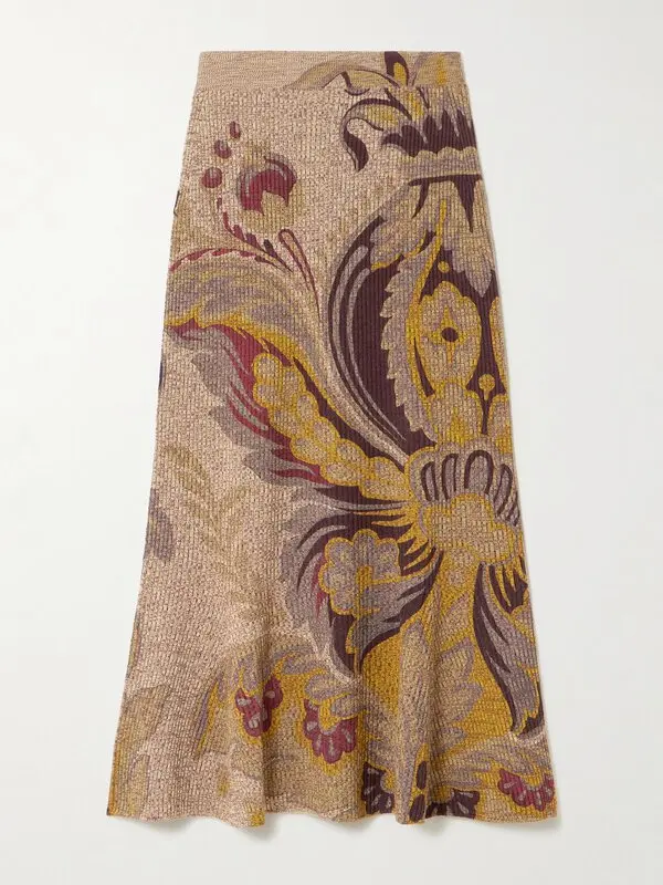 Etro Ribbed Paisley-print Wool A-line Skirt - Multi