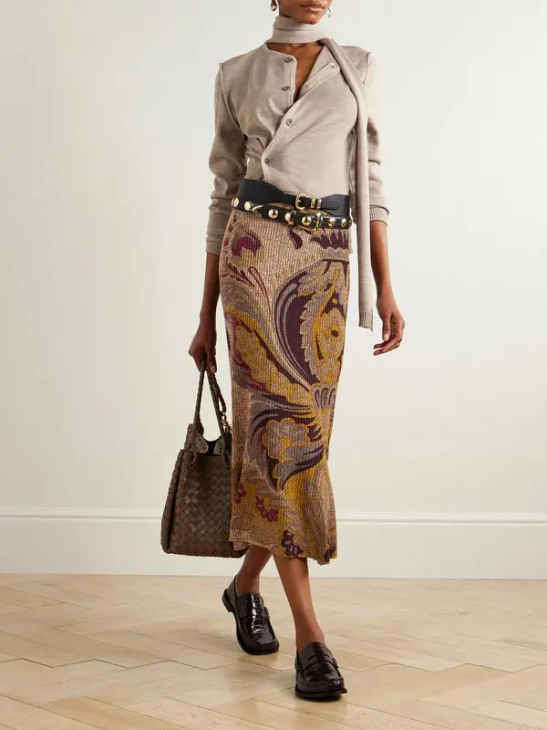 Etro Ribbed Paisley-print Wool A-line Skirt - Multi
