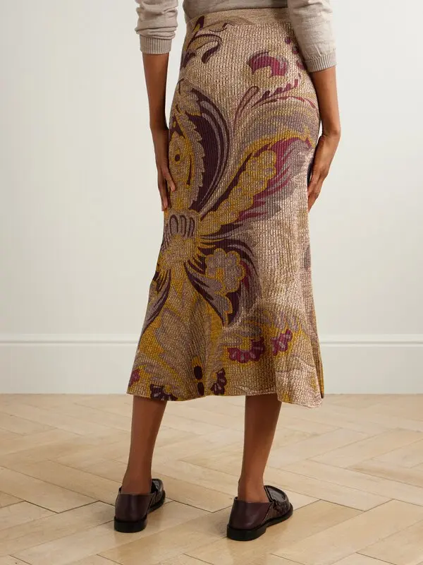 Etro Ribbed Paisley-print Wool A-line Skirt - Multi