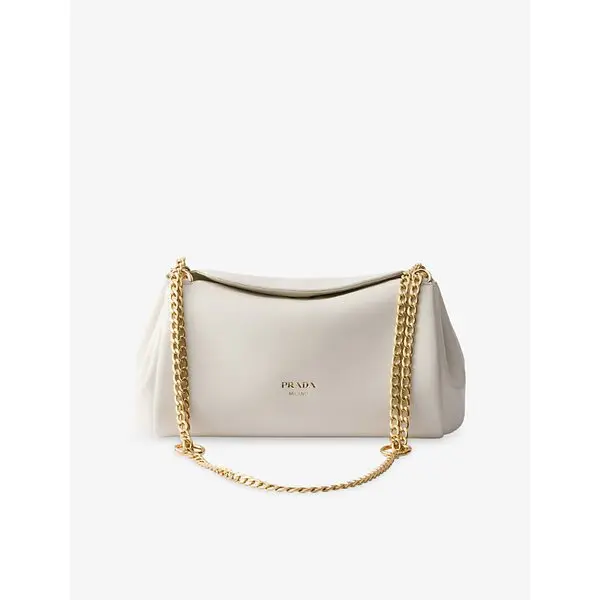 Prada Leather Shoulder Bag With Chain Strap - White