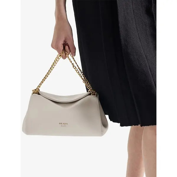 Prada Leather Shoulder Bag With Chain Strap - White