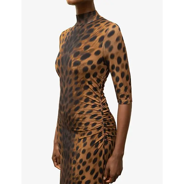 RO&ZO Leopard-print High-neck Jersey Maxi Dress