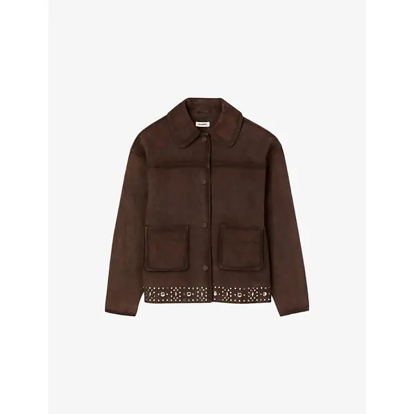 Sandro Studded Hem Suede Jacket