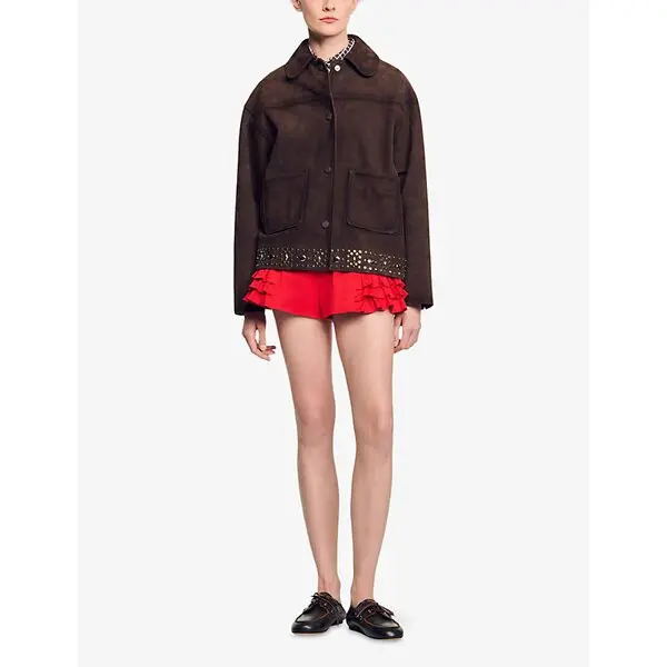 Sandro Studded Hem Suede Jacket