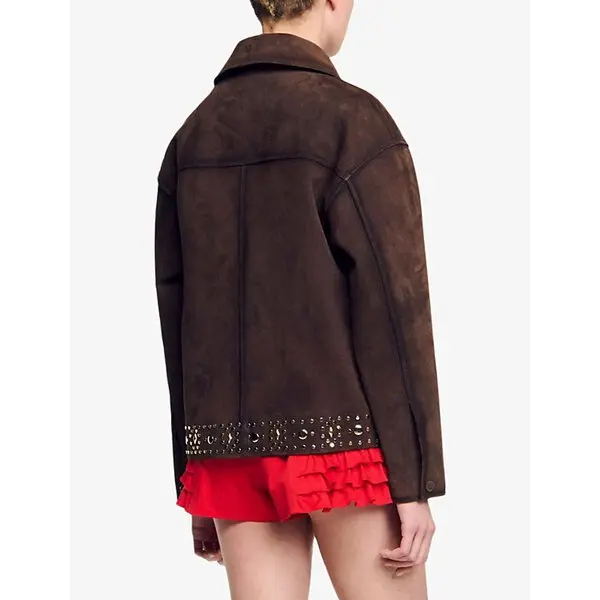 Sandro Studded Hem Suede Jacket