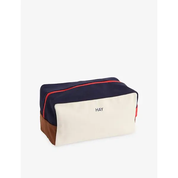 HAY Branded Colour-block Cotton Wash Bag - Cream Multi