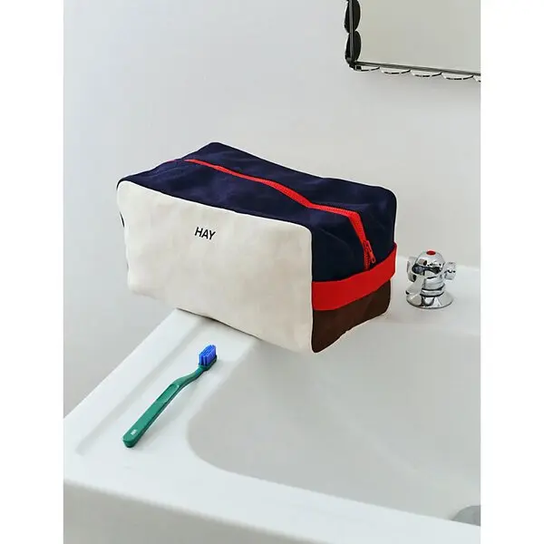 HAY Branded Colour-block Cotton Wash Bag - Cream Multi