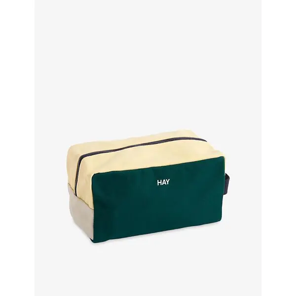HAY Branded Colour-block Cotton Wash Bag - Dark Green Multi