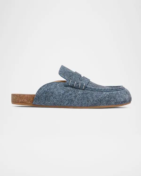 JW Anderson Suede Stitch Loafer Mules - Denim Blue