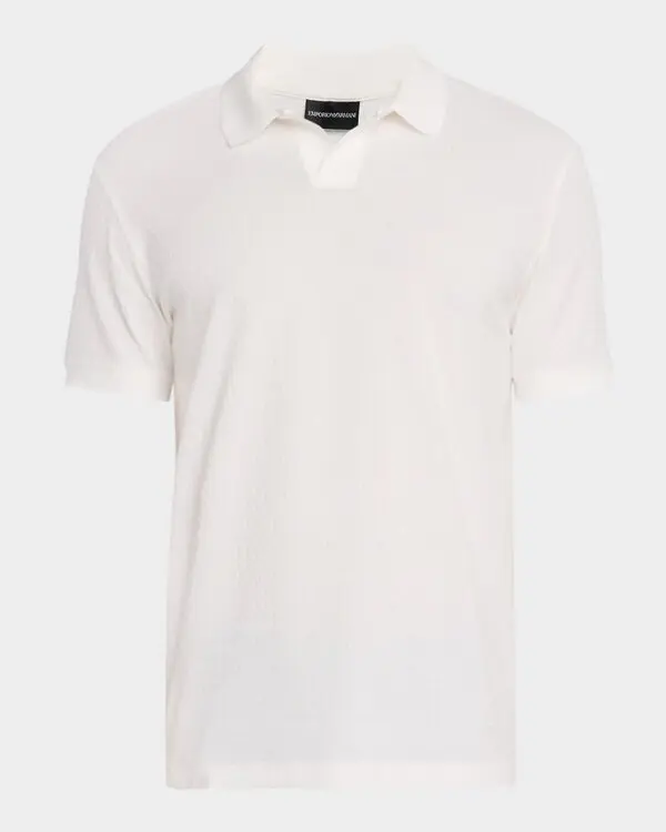 Emporio Armani Chain Stitch Jacquard Knit Polo Shirt - White