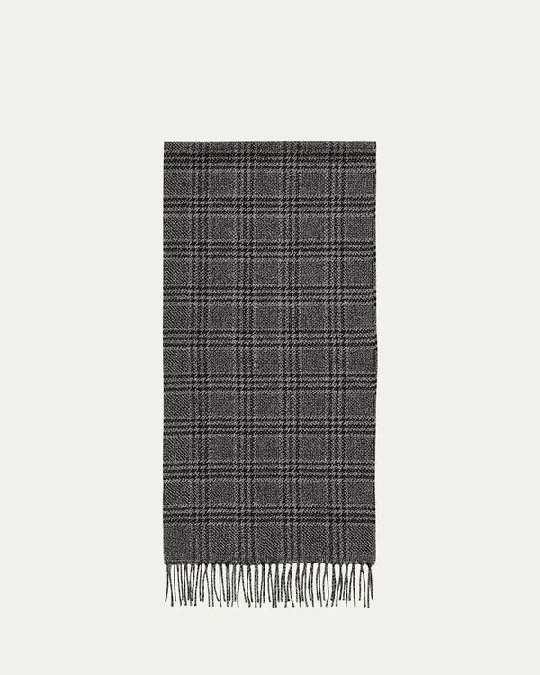 PIACENZA CASHMERE 1733 Houndstooth Plaid Silk Cashmere Scarf - Blk H.tooth