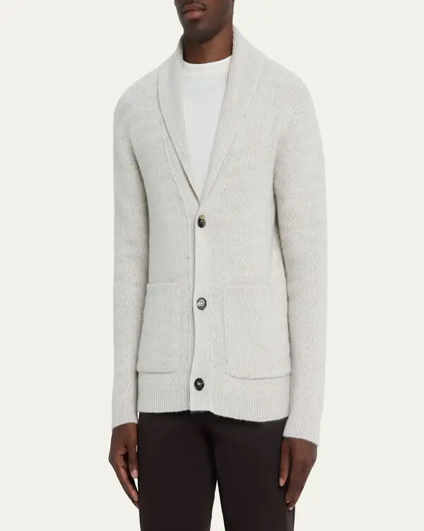 Bergdorf Goodman Cashmere Chevron-knit Cardigan