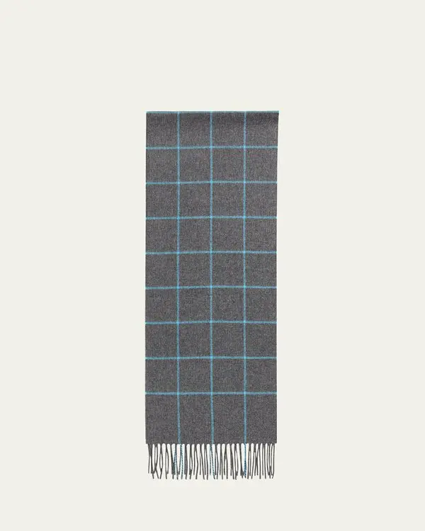 PIACENZA CASHMERE 1733 Silk And Cashmere Windowpane Fringe Scarf - Teal/charc Wndw Pn