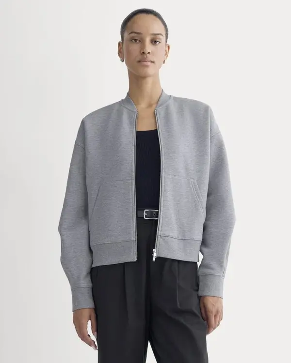 Everlane Luxe Fleece Bomber Jacket - Vintage Heather Grey