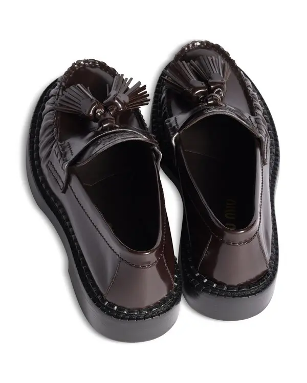 Miu Miu Leather Loafer Flats - Moro