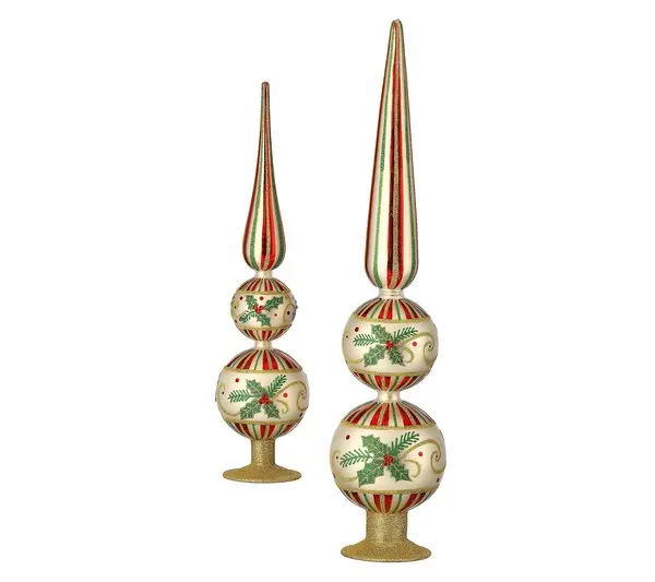 VALERIE PARR HILL 16.5'-22' Holly Stripe Glass Finials Set Of 2 B Y Valerie - One-color