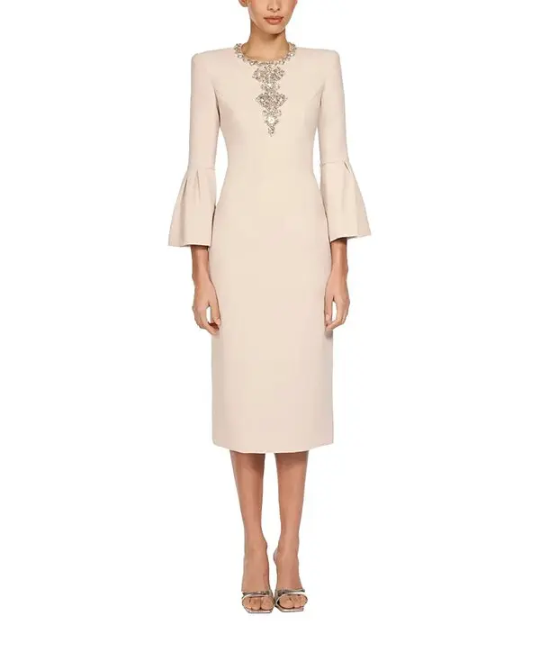Jenny Packham Margoni Bell-sleeve Embellished Midi Dress - Moonstone