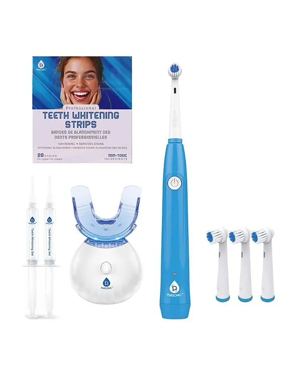 PURSONIC Ultimate Teeth Whitening & Oral Care Bundle Led Whitening Kit, Whitening Strips, & Usb Electric Toothbrush - Multicolor