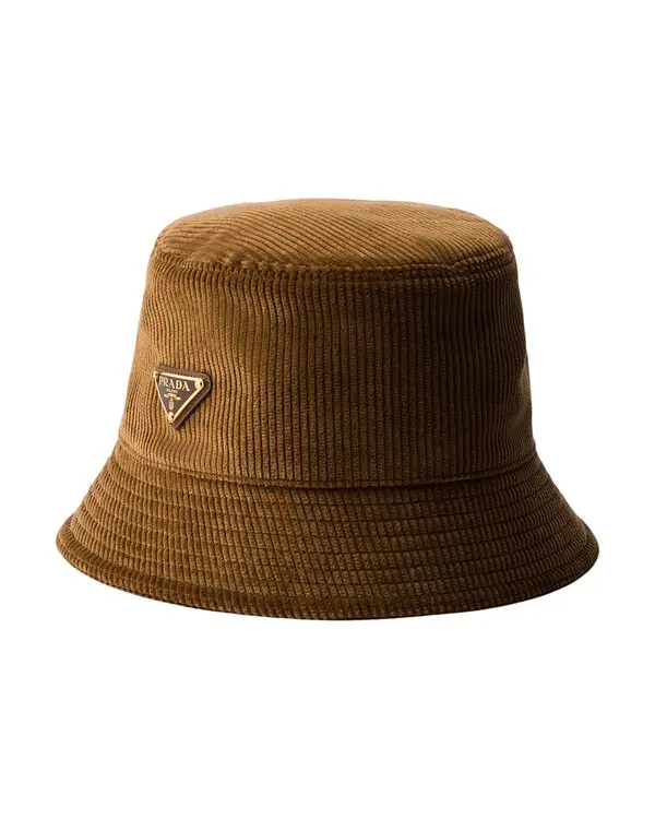 Prada Corduroy Bucket Hat - Brown