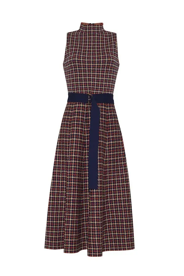 Cara Cara Brice Plaid Knit Midi Dress - Navy Mini Check