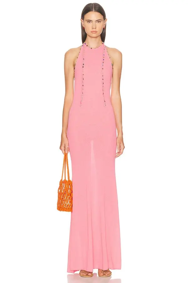 Christopher Esber Beach Quartz Halter Dress - Cerise Pink
