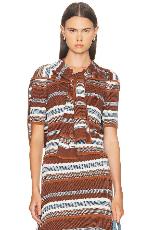 Monse Striped Jacquard Top With Scarf - Brown Multi