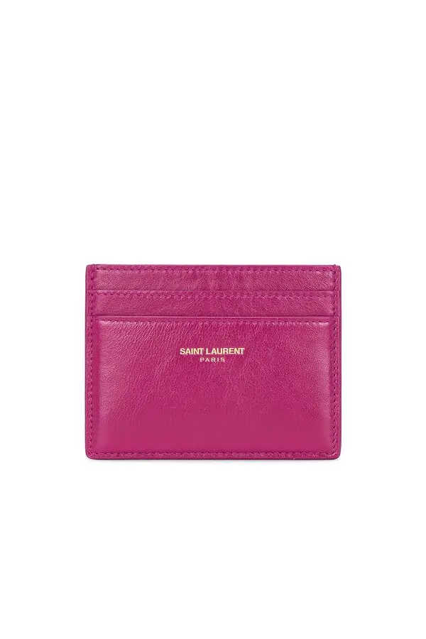 Saint Laurent Credit Card Case In Pink - Deep Magenta